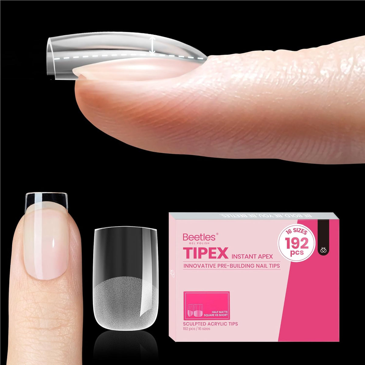 Beetles Short Square Tipex Nail Tips|192pcs – Beetles UK