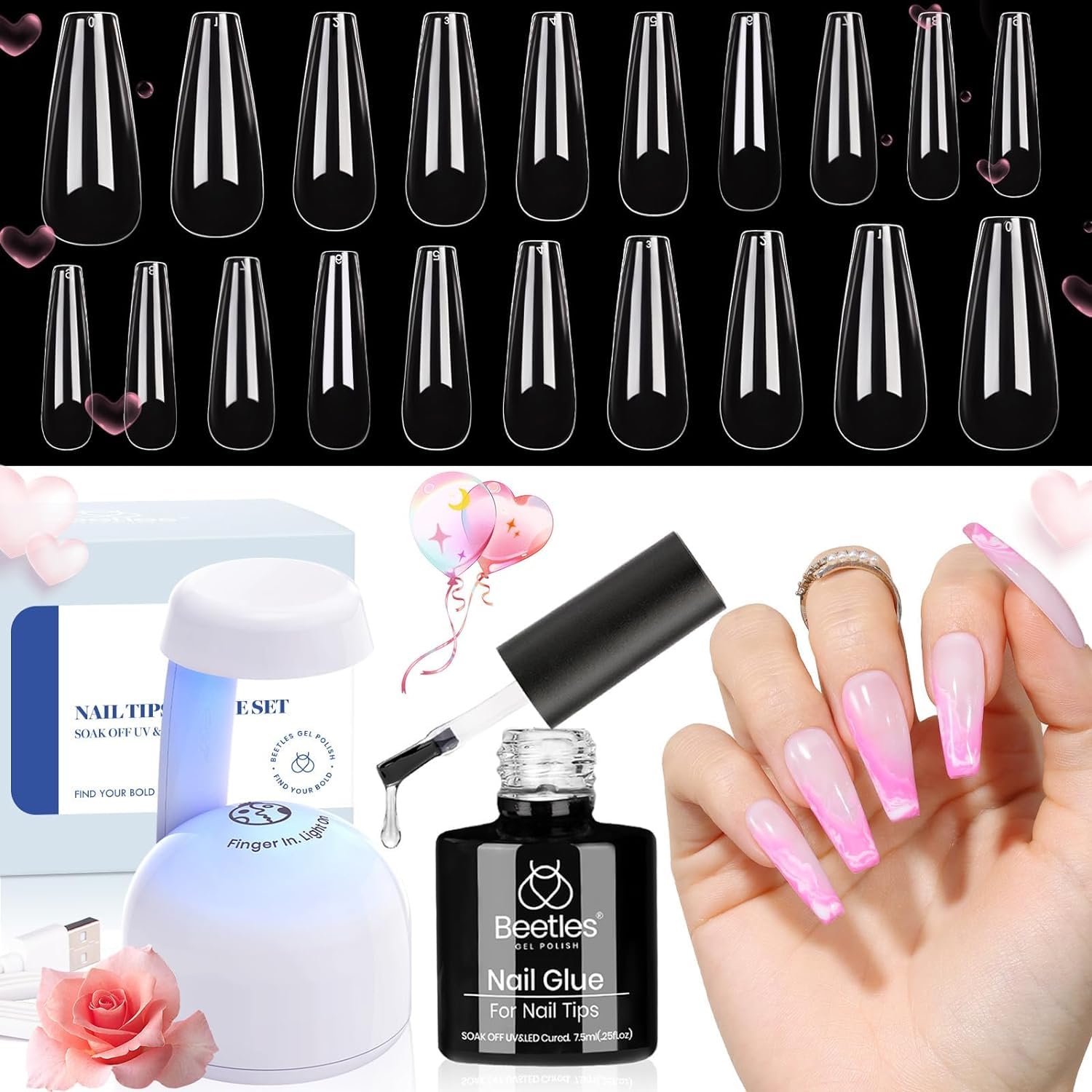 Nail Extension Set with 500Pcs Long Coffin Nail Tips