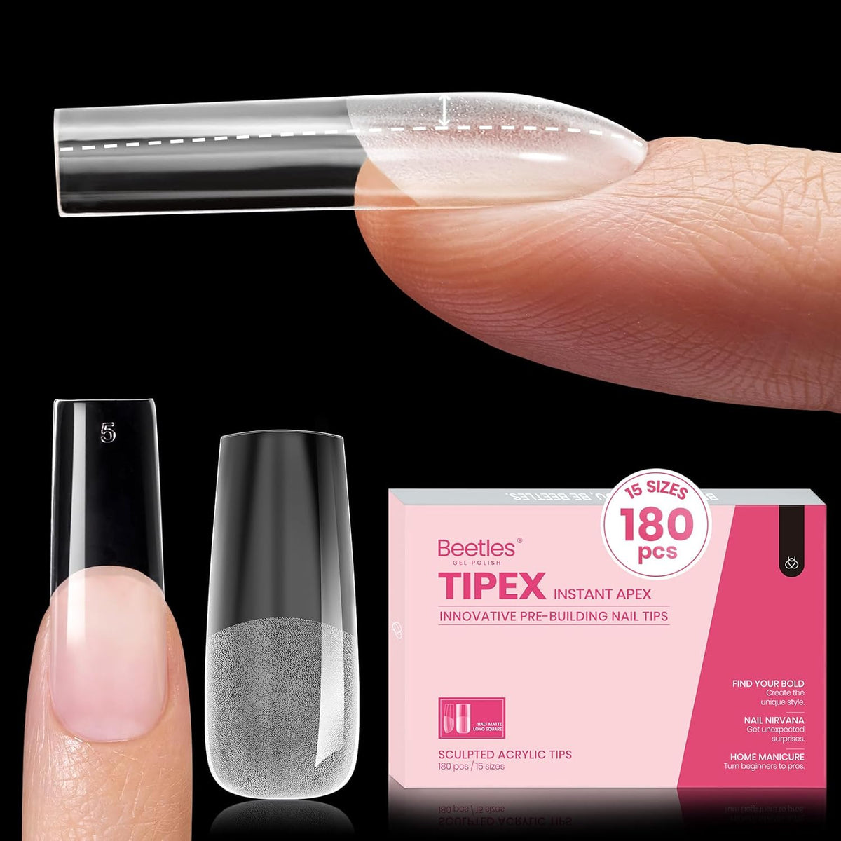 Beetles Long Square Tipex Nail Tips|180pcs – Beetles UK