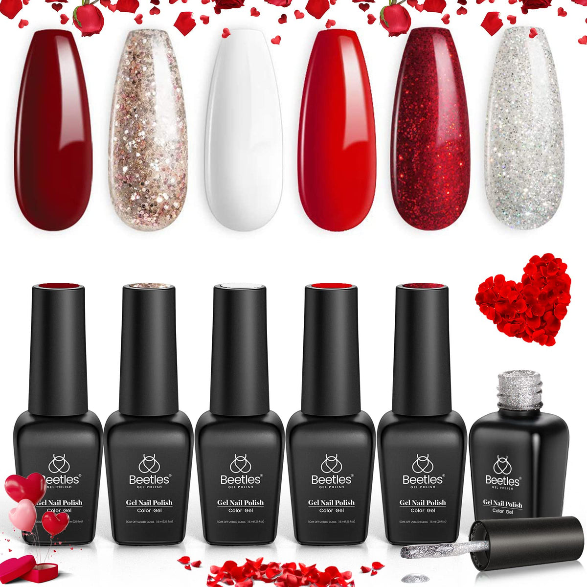 Candy Cane White Glitter Red Flame Red Gold Silver 6 Colors Gel Set ...