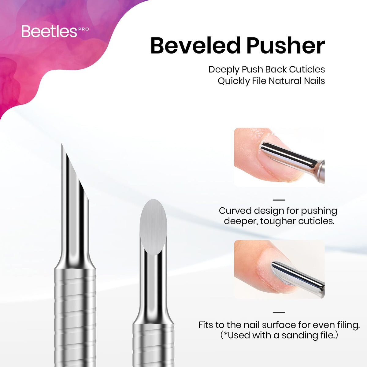 Loop Pusher 23mm + Beveled Pusher 9mm Beetles Cuticle Nippers Professi ...